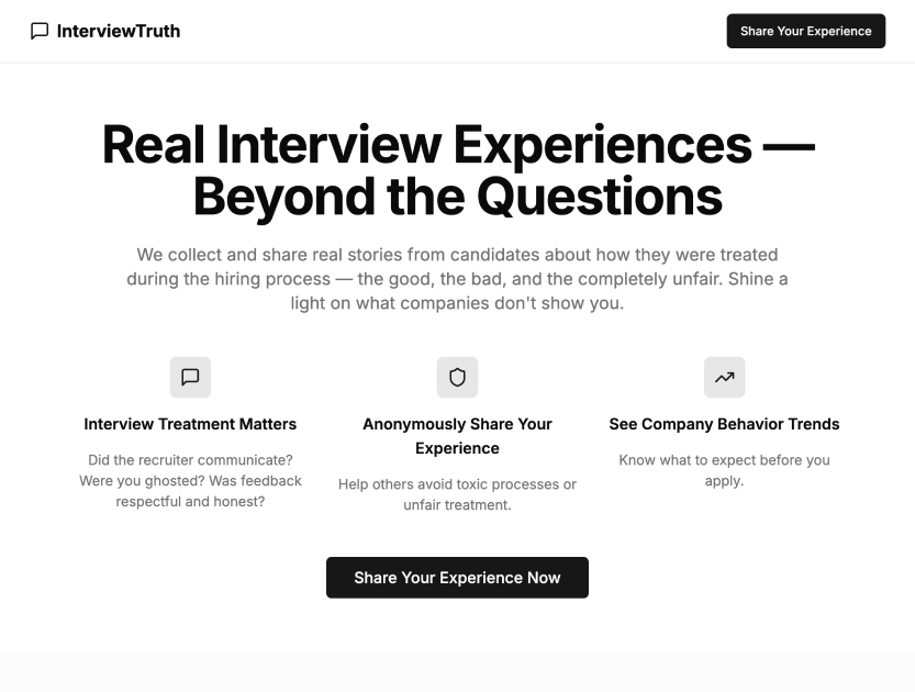 InterviewTruth - Real Interview Experiences Beyond the Questions
